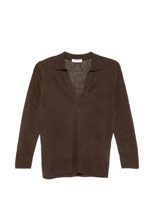 Majestic Filatures V-neck Collared Knit With Side Slits