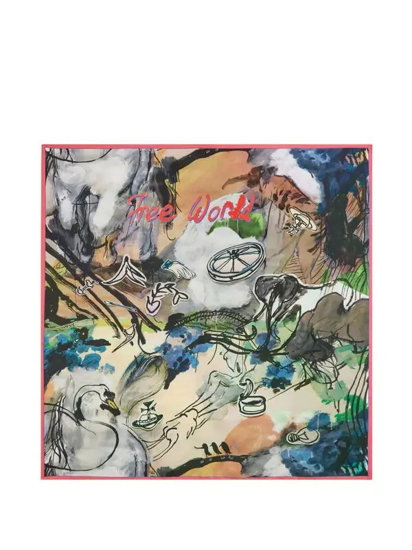 VIVIENNE WESTWOOD Free World Printed Silk Scarf - Neutrals