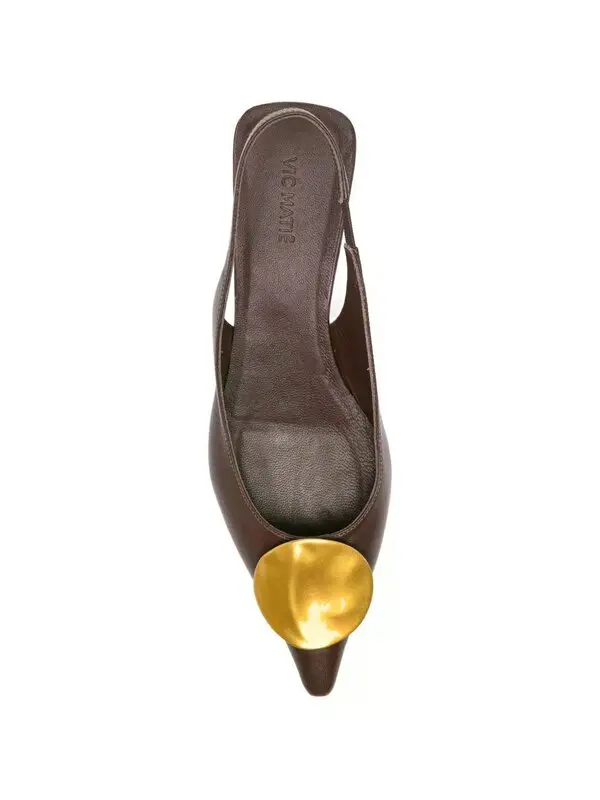 VIC MATIE Pointed-toe Leather Slingback Pumps - Brown