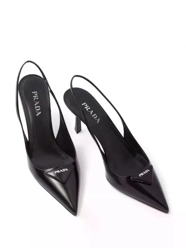 Prada 75mm Triangle-logo Slingback Pumps - Black
