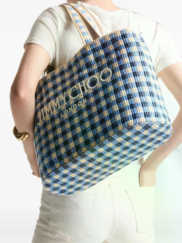 JIMMY CHOO East/west Beach Tote Bag In Raffia - Blue