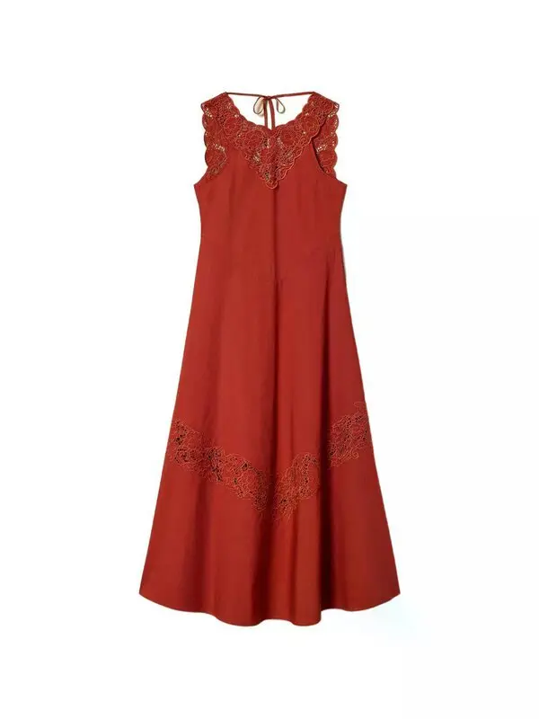 TWINSET Broderie Anglaise Long Cotton Dress - Red