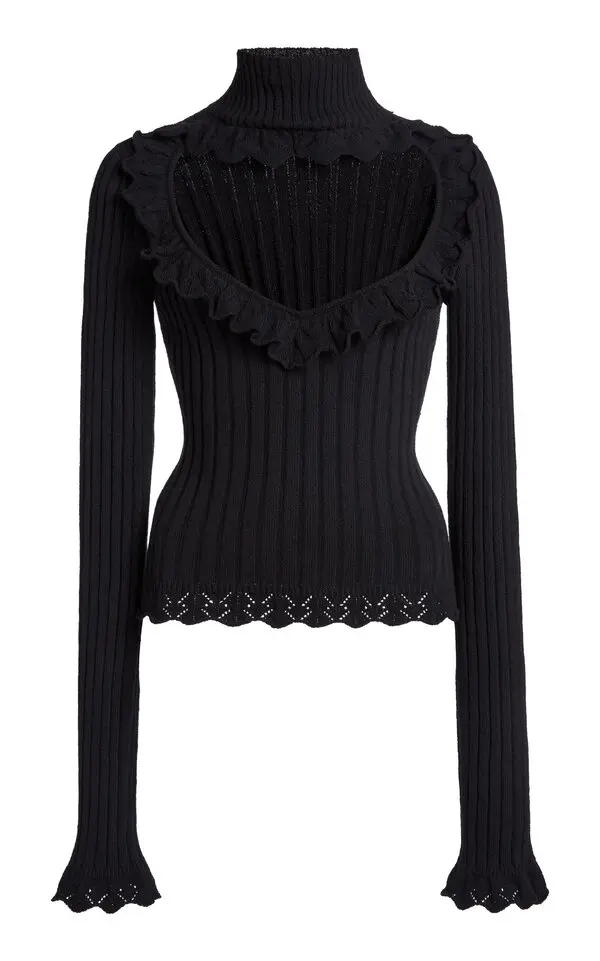 Balenciaga Cotton Rib Knit Heart Cutout Sweater - Black