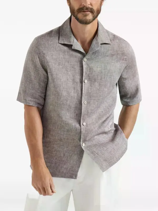 Brunello Cucinelli Camp-collar Short-sleeve Shirt - Grey