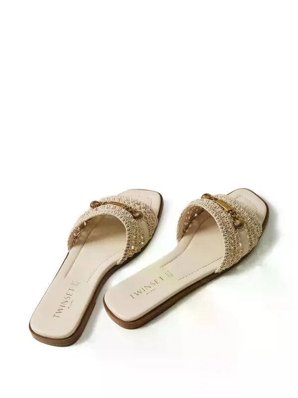 TWINSET Crochet Appliqué Open Toe Flat Sandals - Neutrals