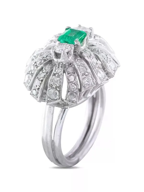 LB EXCLUSIVE Rose-cut Diamond And Emerald Cocktail Ring - Silver