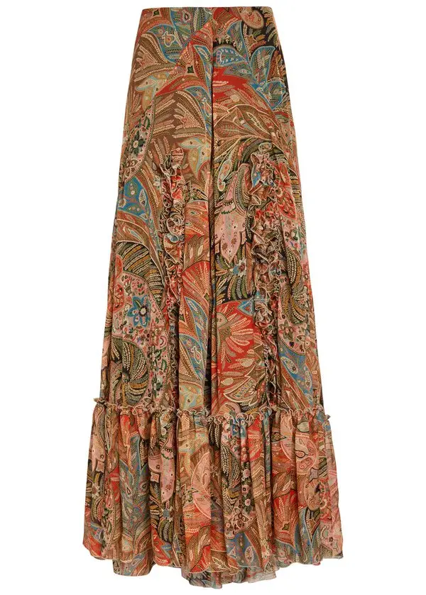 Etro Paisley Ruffled Silk Maxi Skirt - Multicoloured