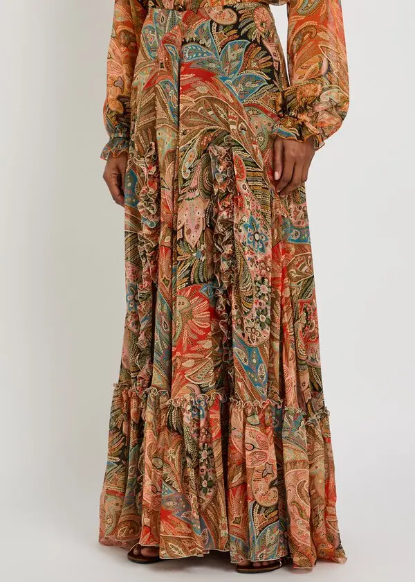 Etro Paisley Ruffled Silk Maxi Skirt - Multicoloured