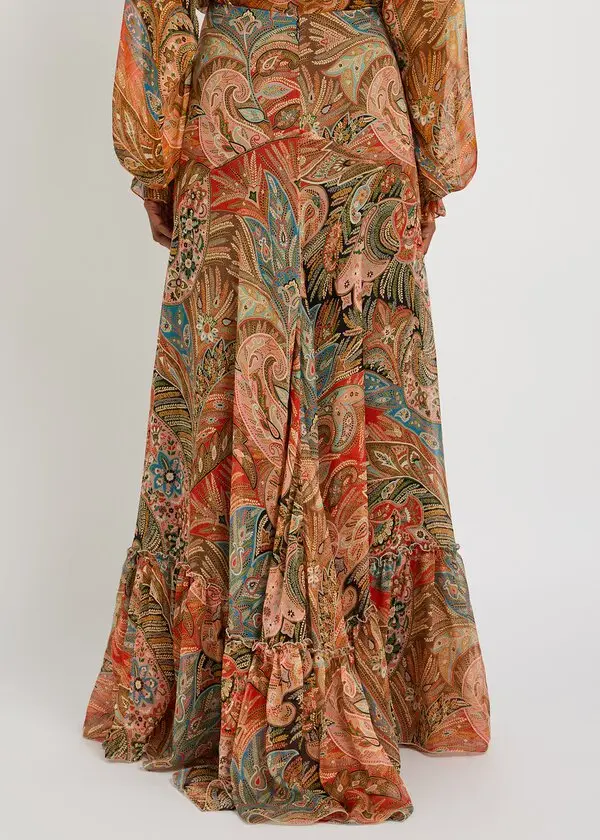 Etro Paisley Ruffled Silk Maxi Skirt - Multicoloured