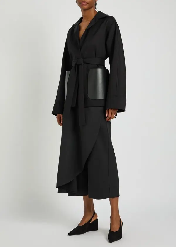 Alaïa Leather And Wool Wrap Jacket - Black