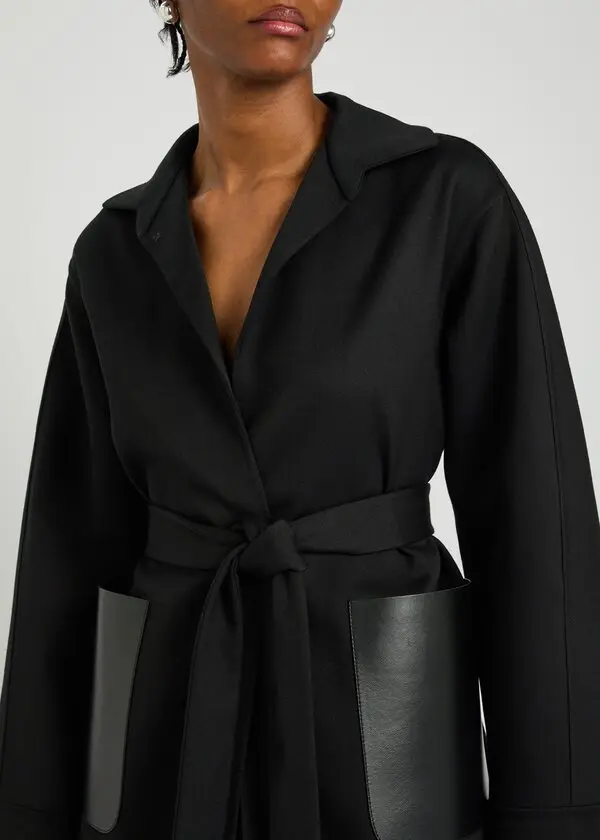 Alaïa Leather And Wool Wrap Jacket - Black