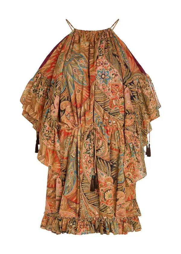 Etro Paisley Frill Cotton Mini Dress - Multicoloured