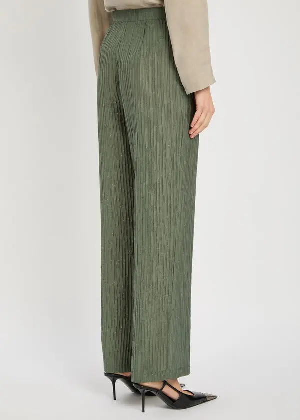 Emporio Armani Crinkled Straight-leg Trousers - Olive