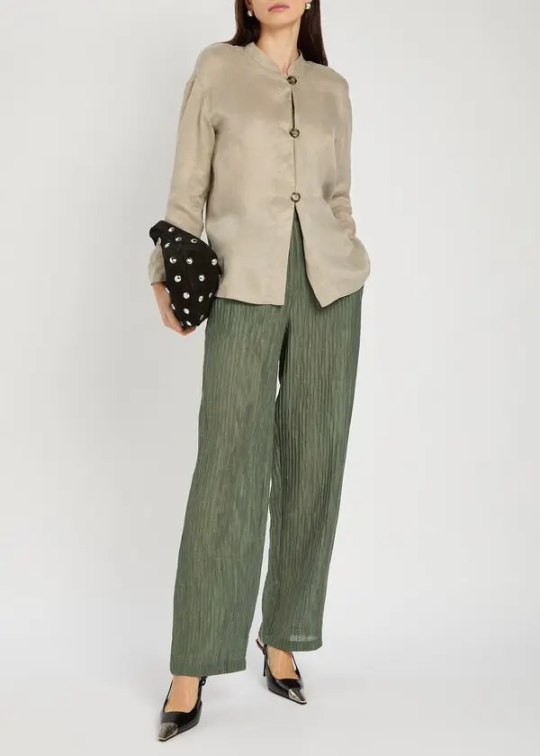 Emporio Armani Crinkled Straight-leg Trousers - Olive