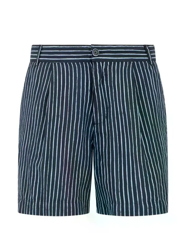 120% Lino Linen Striped Pleated Shorts - Blue