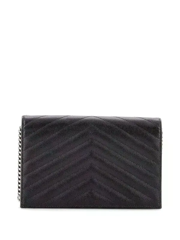 Saint Laurent Monogram Wallet On Chain Matelasse Chevron Leather Small Crossbody Bag - Black