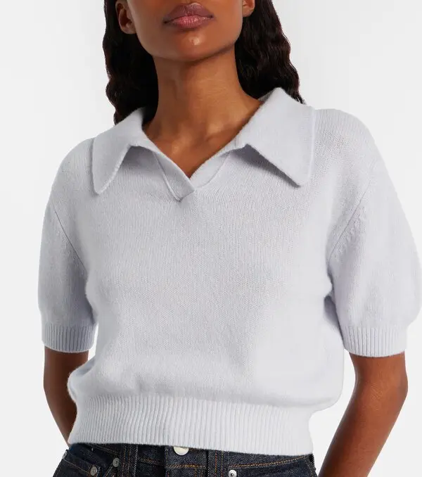 Khaite Leni Wool And Cashmere Polo Top - Grey