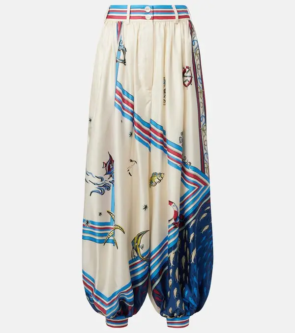 ALEMAIS Apollo Printed Silk Satin Balloon Pants