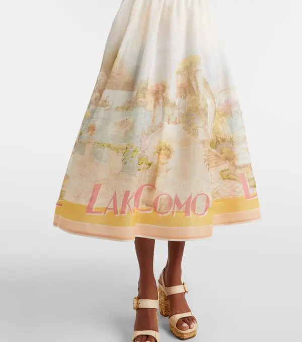 Zimmermann Como Printed Linen And Silk Midi Dress