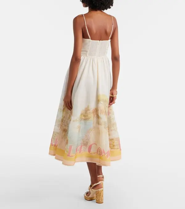 Zimmermann Como Printed Linen And Silk Midi Dress