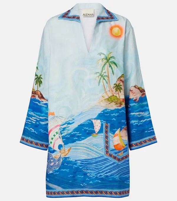 ALEMAIS Island Printed Linen Minidress - Blue
