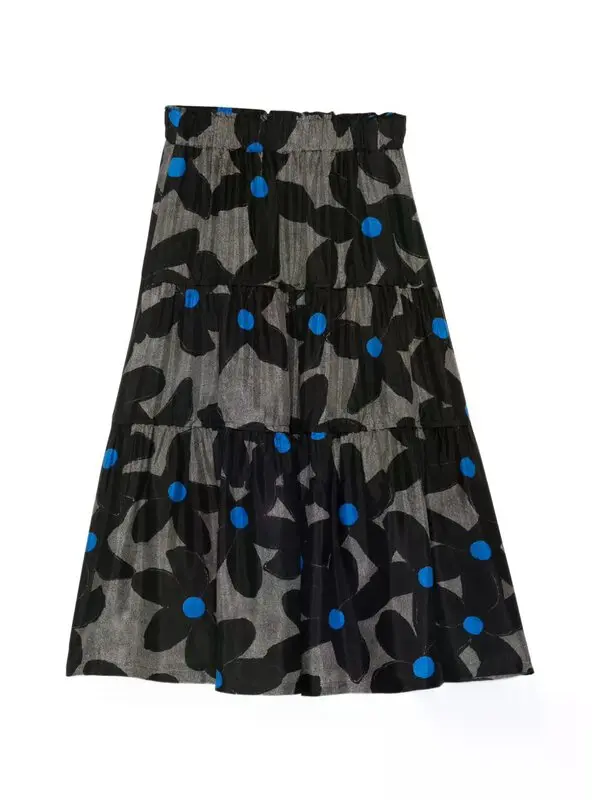 LESS Floral Print Tiered Midi Skirt