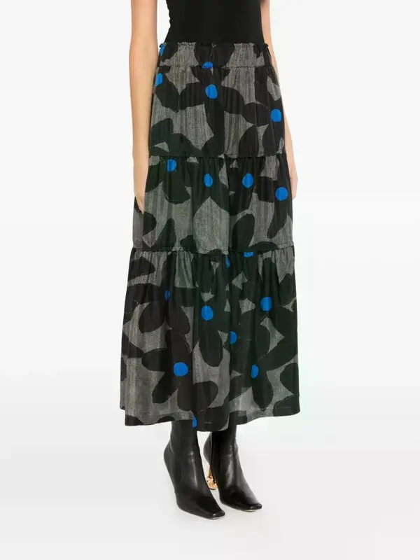 LESS Floral Print Tiered Midi Skirt