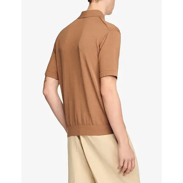 Sandro Short-sleeved Cotton And Silk Polo Shirt - Dark Camel