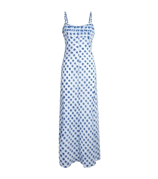 Sandro Linen-blend Gingham Maxi Dress