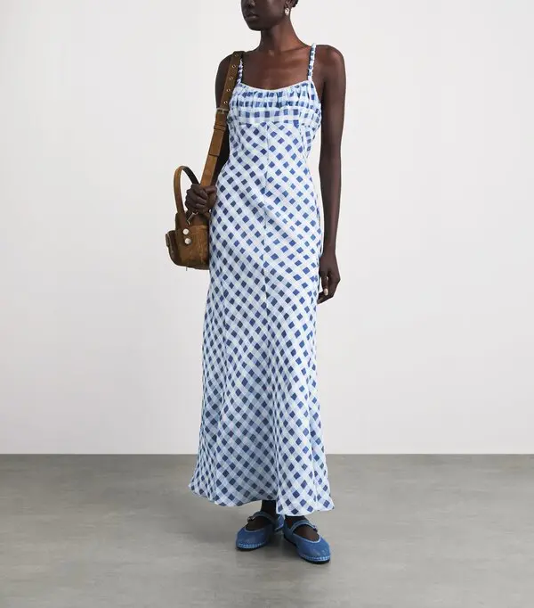 Sandro Linen-blend Gingham Maxi Dress