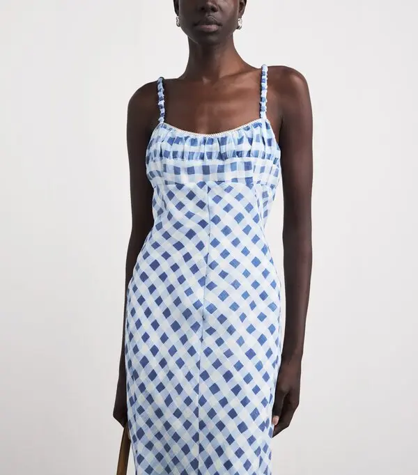 Sandro Linen-blend Gingham Maxi Dress