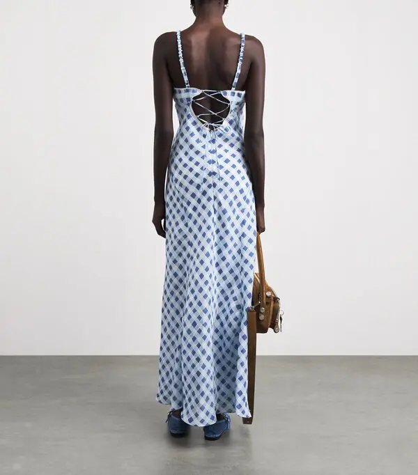 Sandro Linen-blend Gingham Maxi Dress