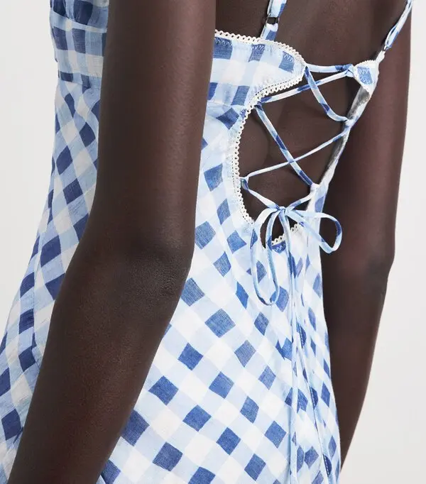 Sandro Linen-blend Gingham Maxi Dress