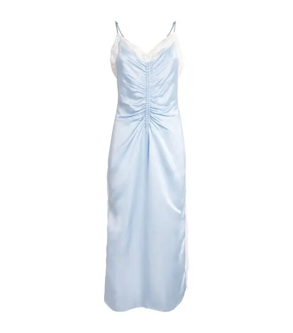 Sandro Satin Lace-detail Midi Dress - Blue