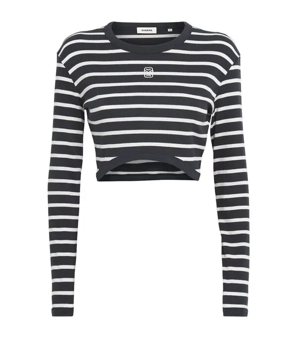 Sandro Cotton Stripe Crop Top - Blue