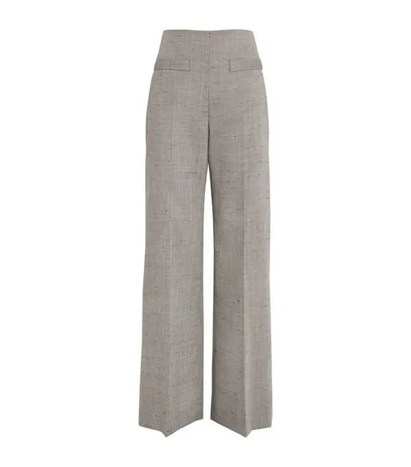 Sandro Wool-blend Check Wide-leg Trousers - Beige