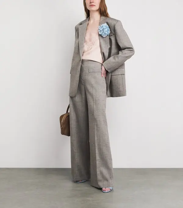 Sandro Wool-blend Check Wide-leg Trousers - Beige