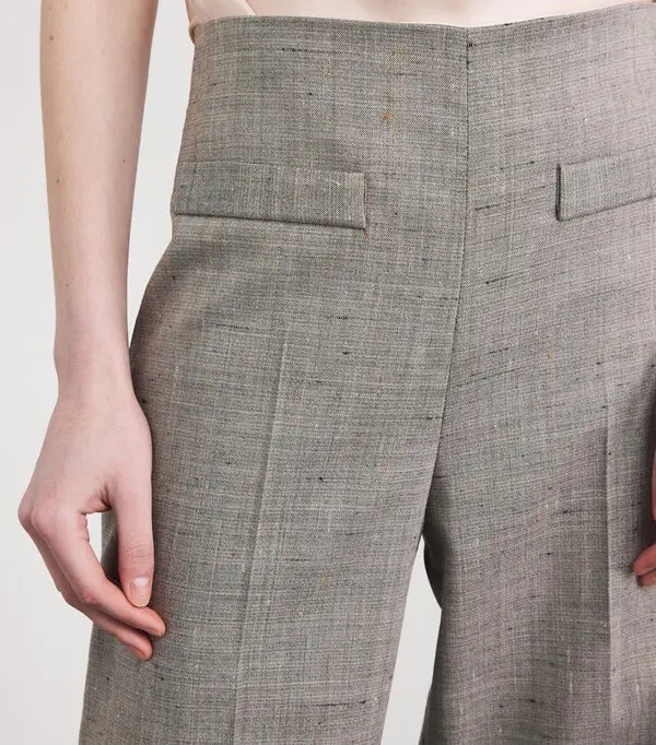 Sandro Wool-blend Check Wide-leg Trousers - Beige