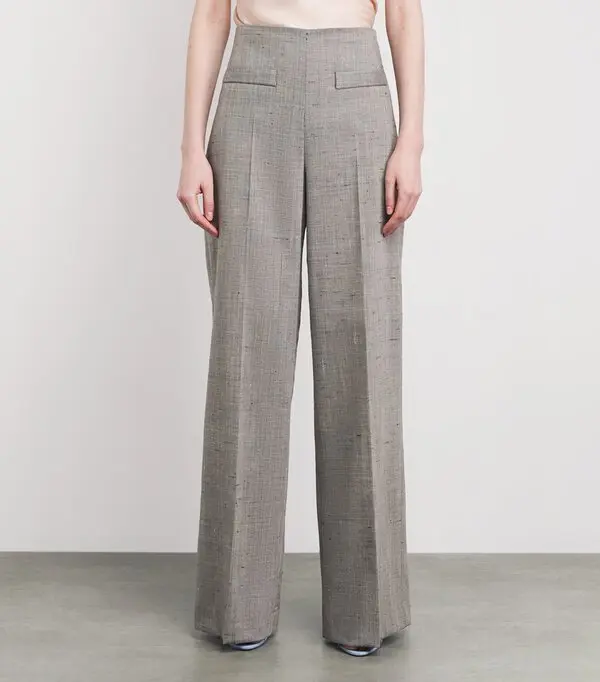 Sandro Wool-blend Check Wide-leg Trousers - Beige