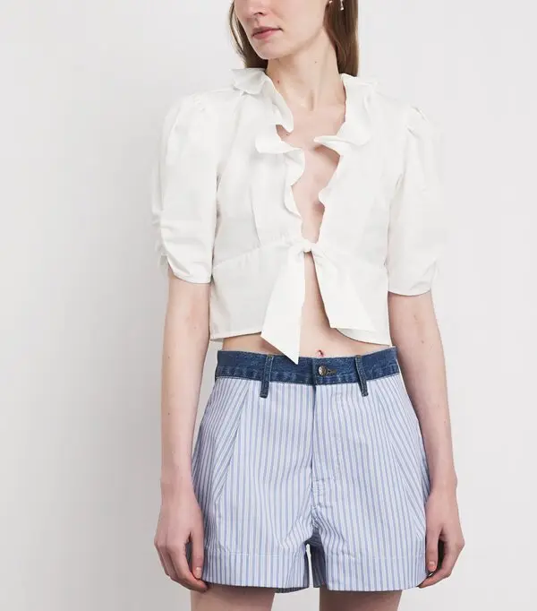 Sandro Cropped Ruffle Blouse - Beige