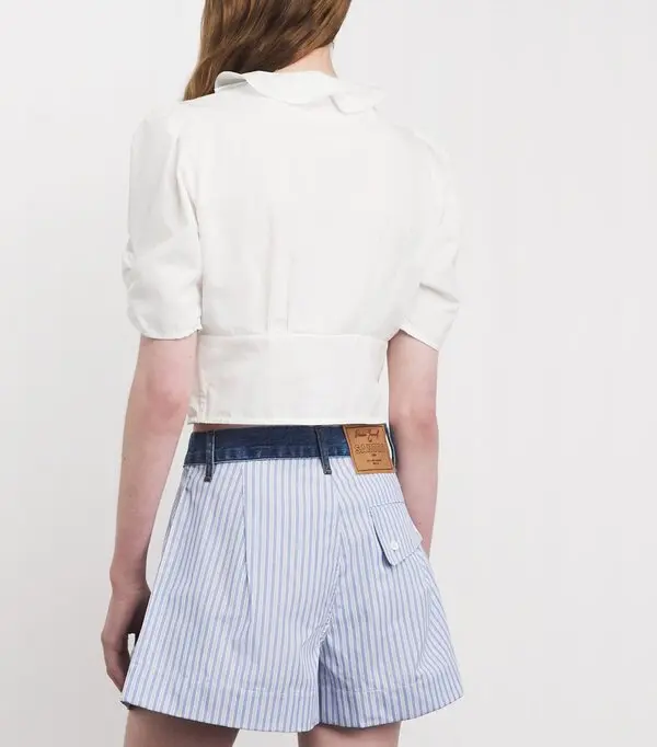 Sandro Cropped Ruffle Blouse - Beige