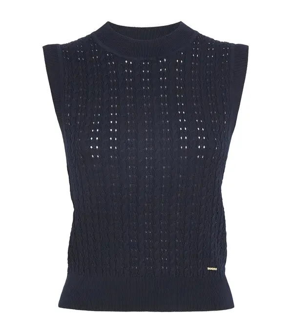 Sandro Open-knit Mock Neck Tank Top - Blue