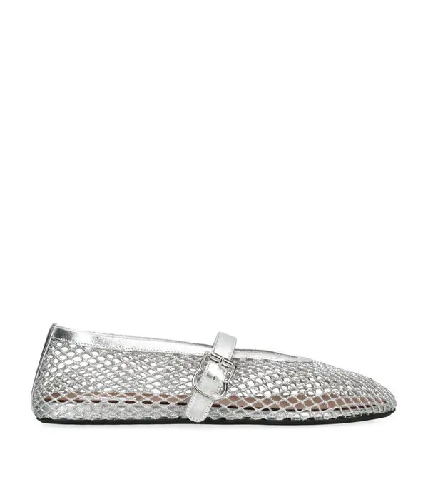 Alaïa Leather Mesh Ballet Flats With Patent Details - Silver
