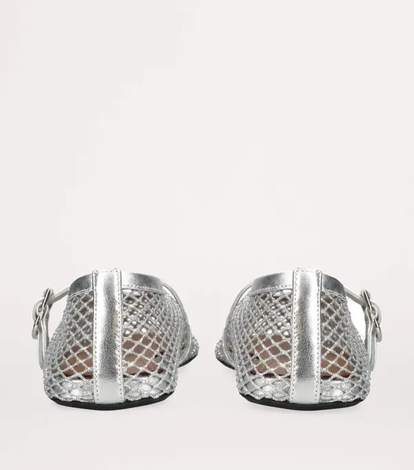 Alaïa Leather Mesh Ballet Flats With Patent Details - Silver