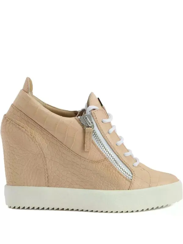 GIUSEPPE ZANOTTI Addy Crocodile-effect Wedge Sneakers - Neutrals