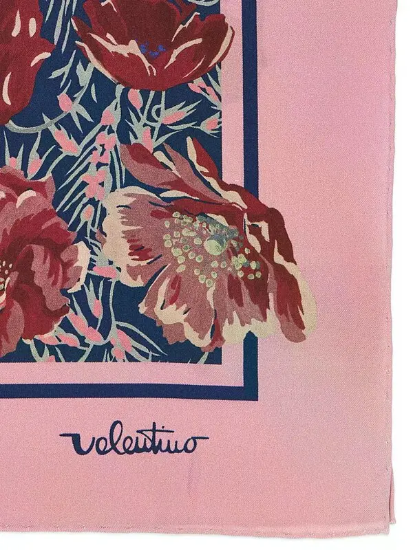 Valentino Garavani Poppies Print Silk Scarf - Blue