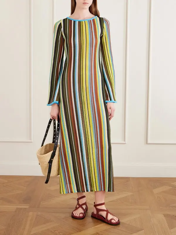 Staud Lorena Striped Knitted Maxi Dress
