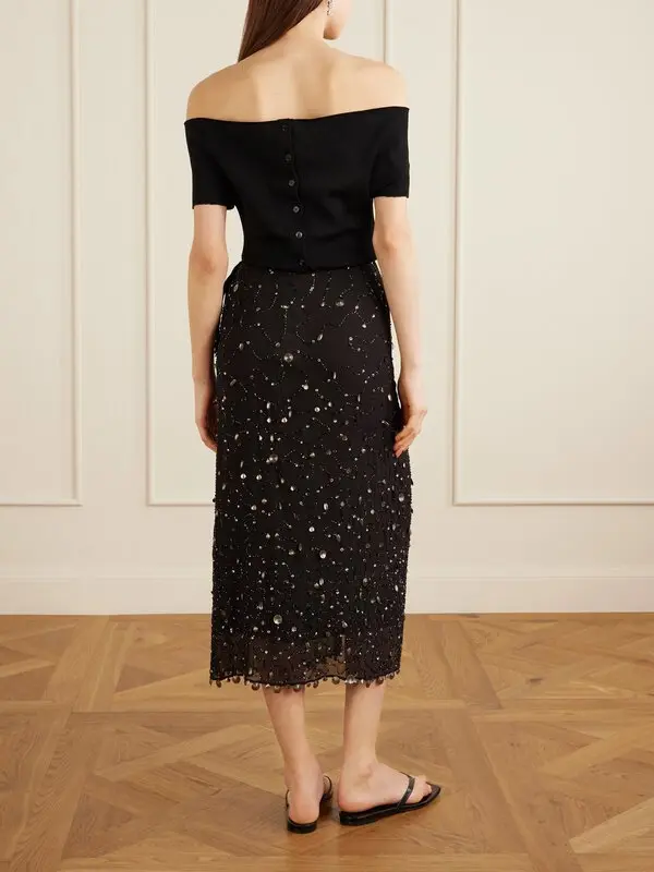 Staud Mer Embellished Chiffon Midi Wrap Skirt