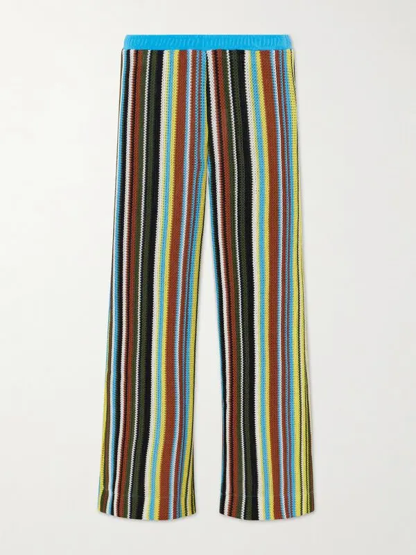 Staud Ali Striped Knitted Straight-leg Trousers