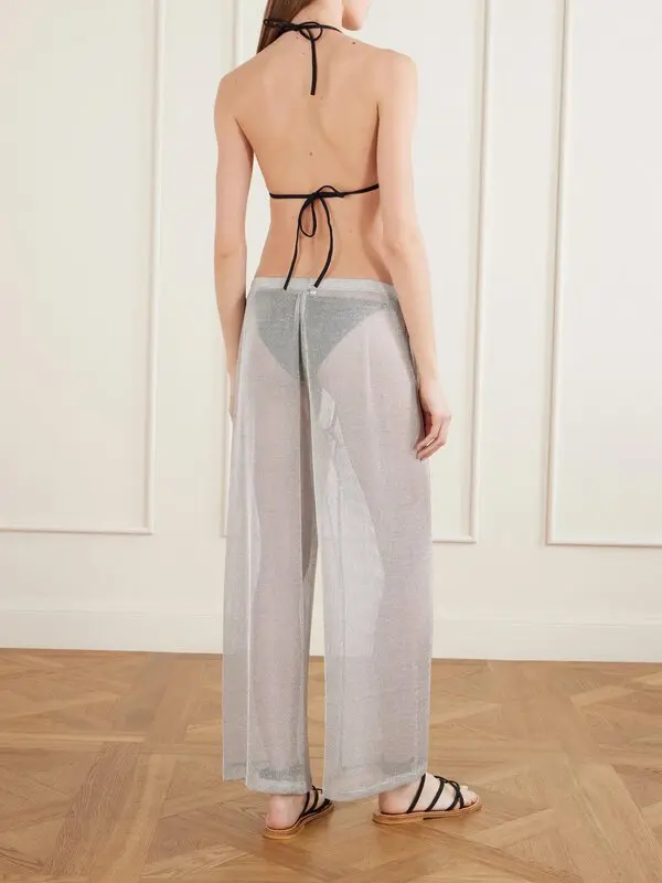 Staud Ali Metallic Knitted Wide-leg Trousers